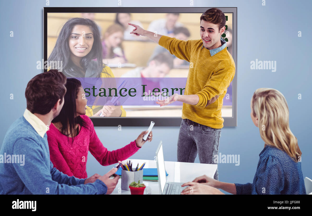 Creative businessman giving a presentation against a mirror Stock Photo ...