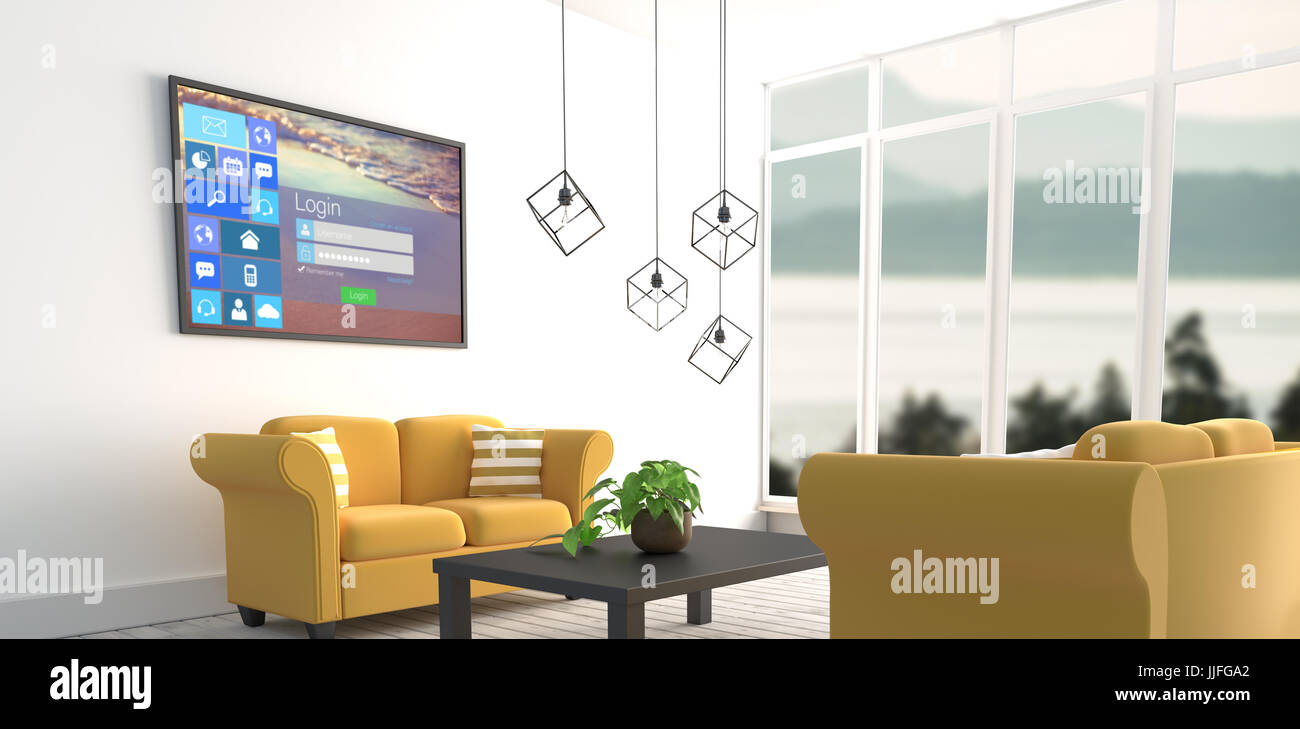 Digitally composite image of various computer icons with login page ...