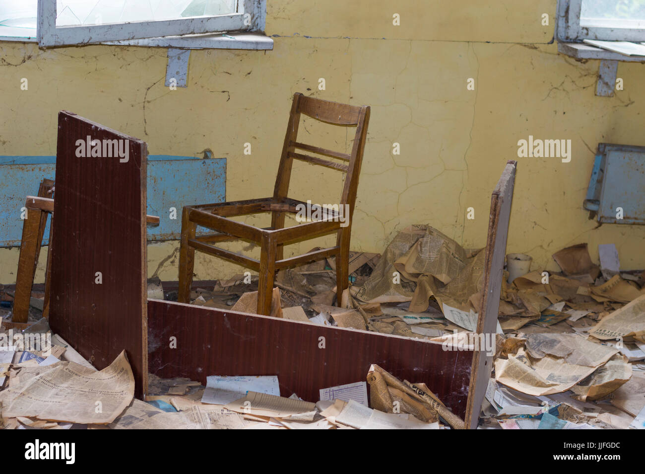 Abandoned school library in ghost town of Pripyat in Chernobyl ...