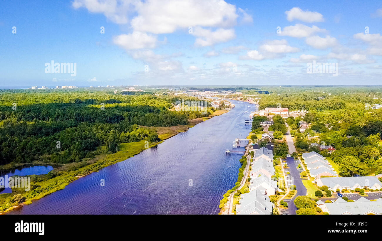 Aerial view on intercoastal waterway in Little River of South Carolina ...