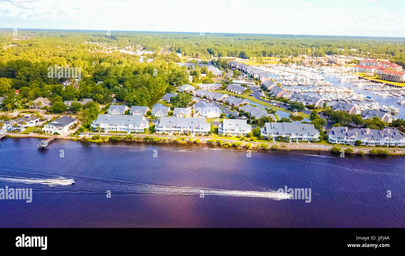 Aerial view on intercoastal waterway in Little River of South Carolina ...