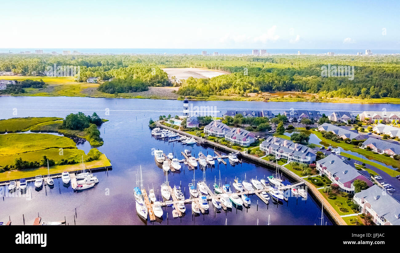Aerial view of marina with lighthouse in South Carolina Stock Photo - Alamy