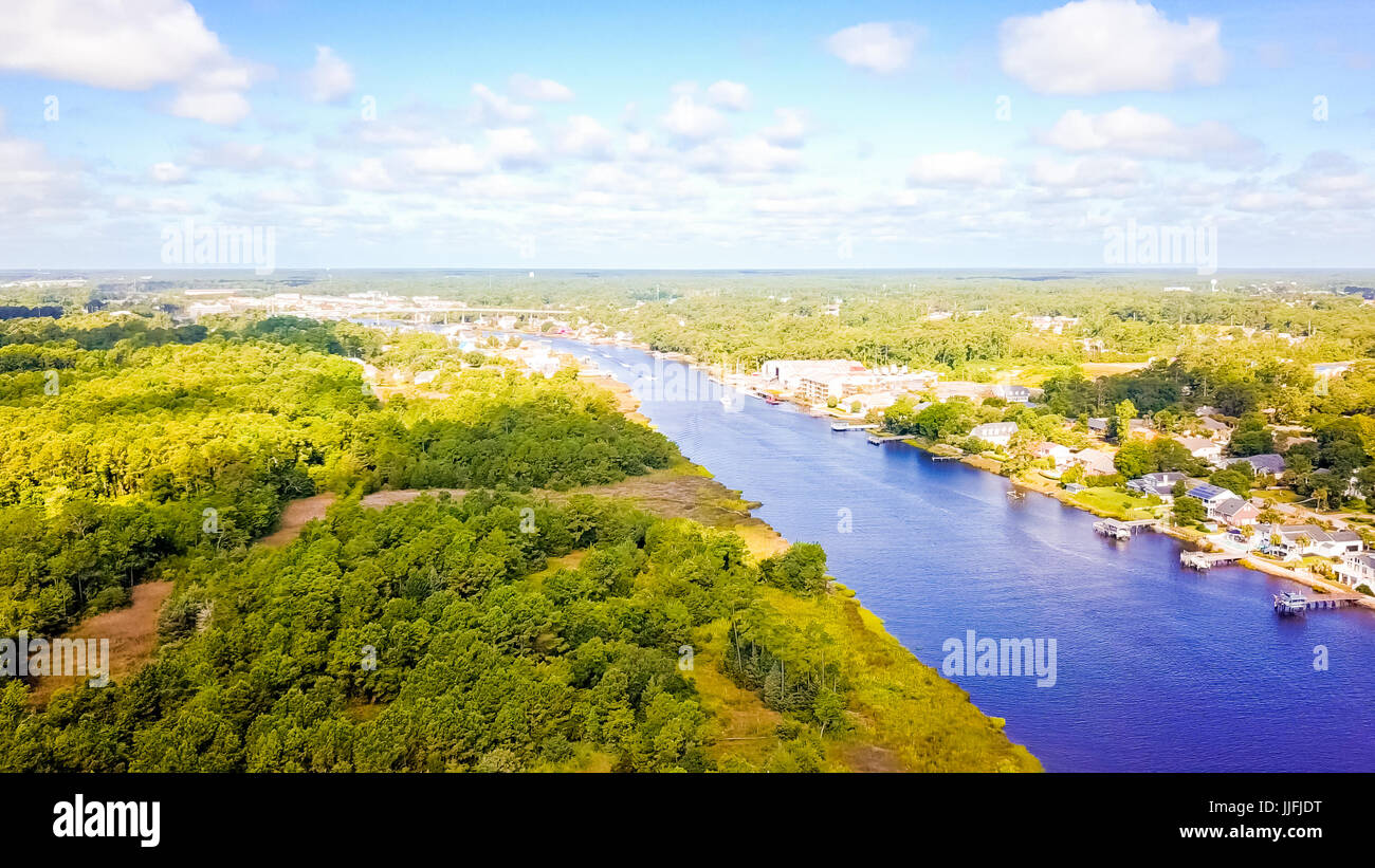 Aerial view on intercoastal waterway in Little River of South Carolina ...