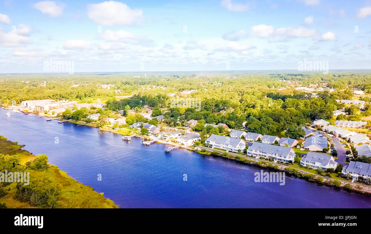 Aerial view on intercoastal waterway in Little River of South Carolina ...