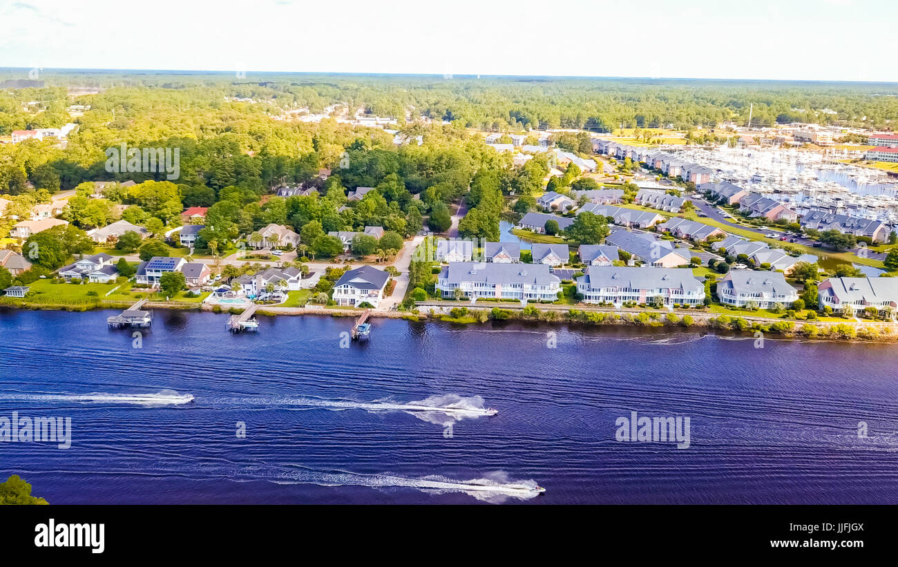 Aerial view on intercoastal waterway in Little River of South Carolina ...