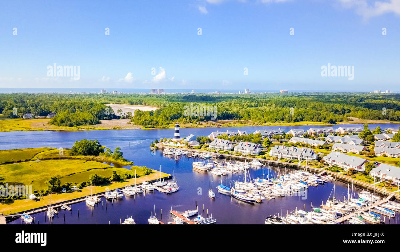 Aerial view of marina with lighthouse in South Carolina Stock Photo - Alamy