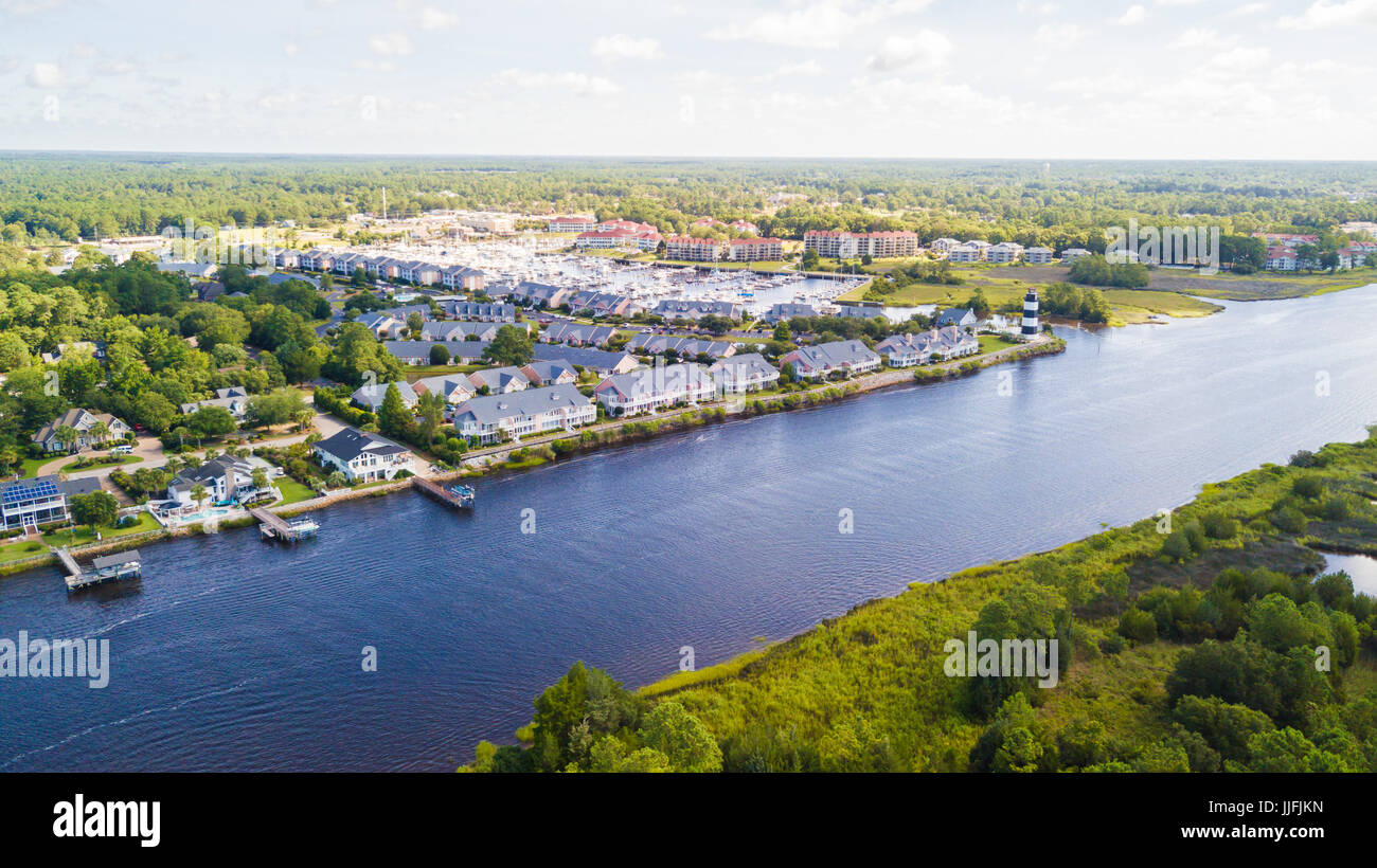 Aerial view on intercoastal waterway in Little River of South Carolina ...