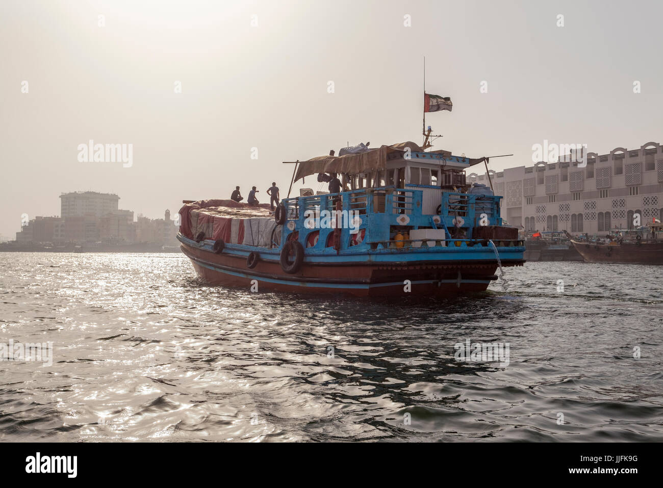 Traditional boat (dhow) at Dubai Creek, United Arab Emirates Stock ...