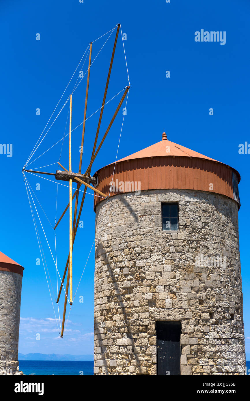 Old windmills at Rhodes harbour Greece Stock Photo - Alamy