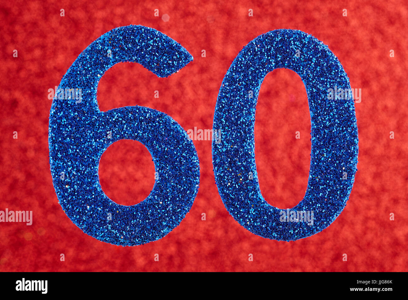 Number sixty blue color over a red background. Anniversary. Horizontal ...