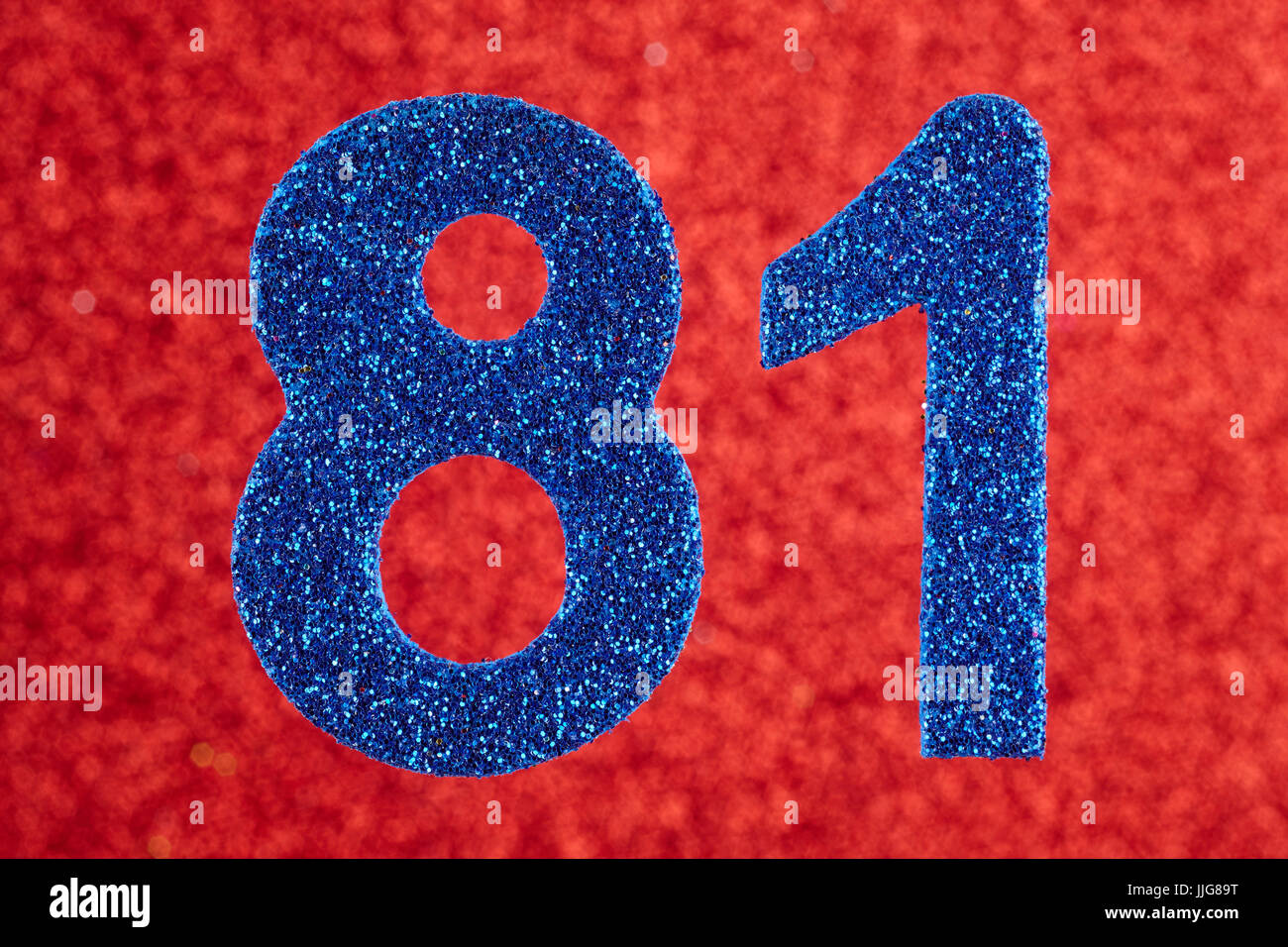 Number eighty-one blue color over a red background. Anniversary ...