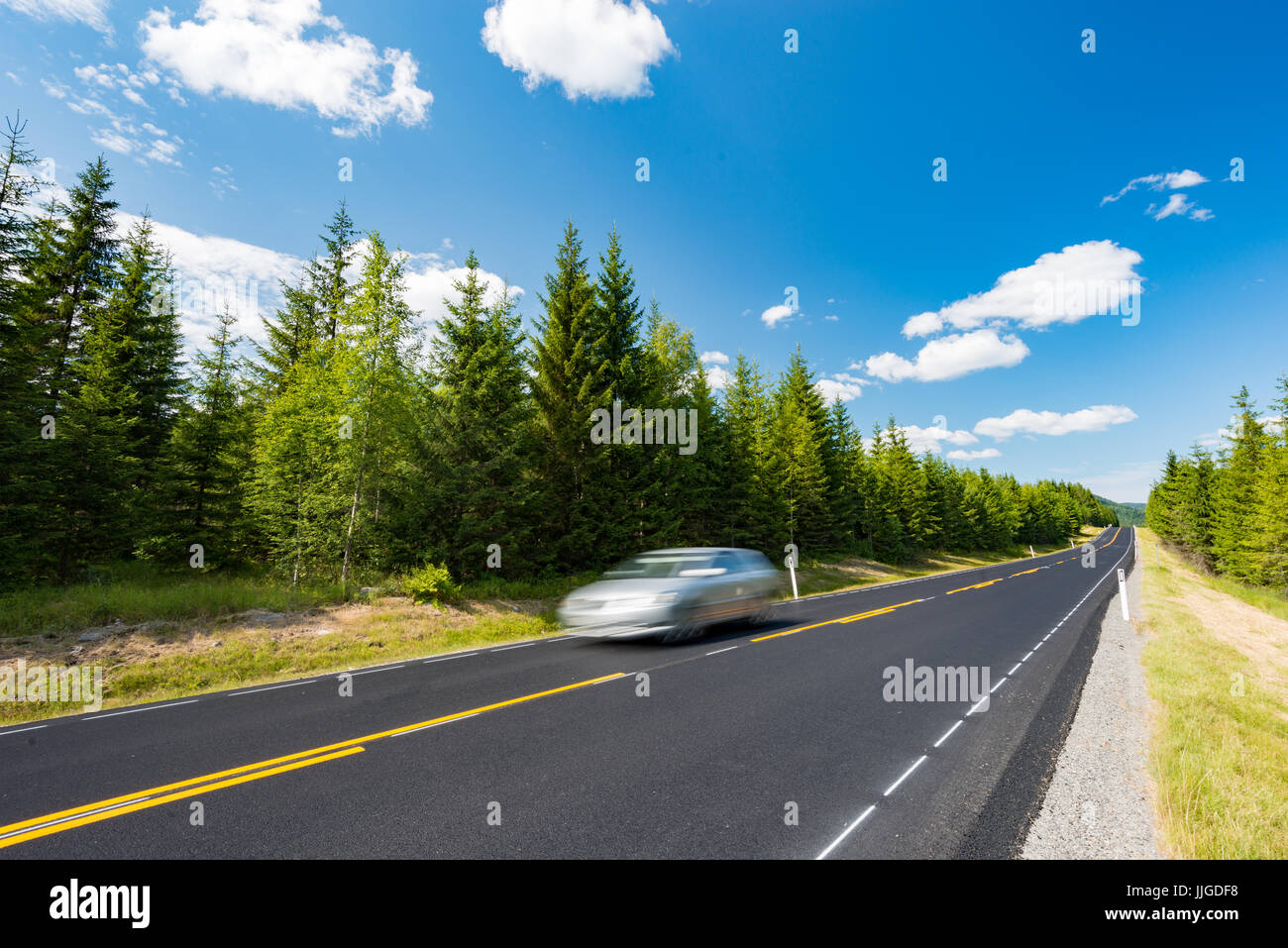 White car on country road in Norway, Europe, Scandinavia. Auto travel ...