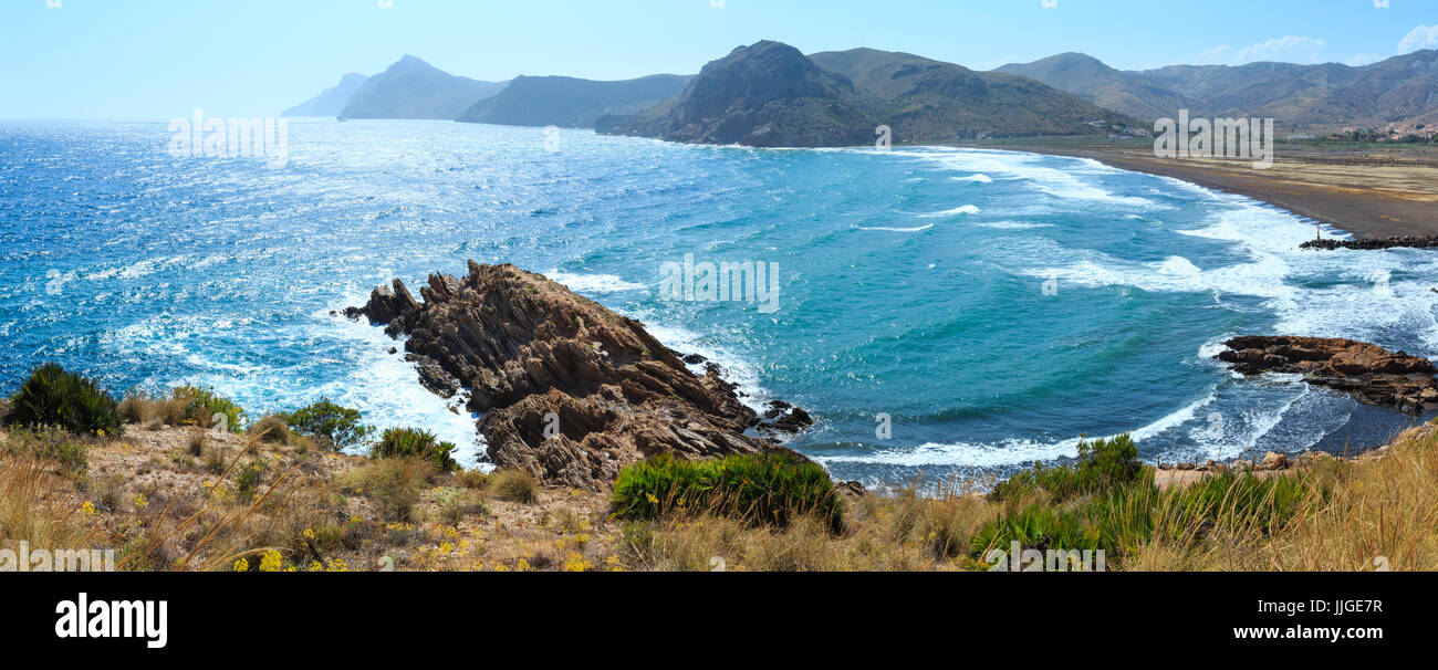 Mediterranean sea summer coastline view with beach (Portman bay, Costa ...