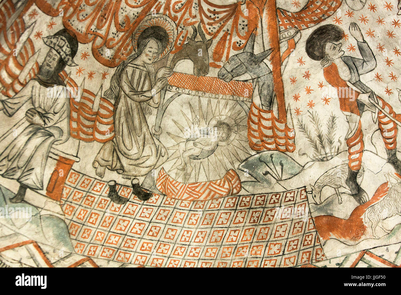 Danish medieval religious fresco in the 13th century Gothic style Tuse ...