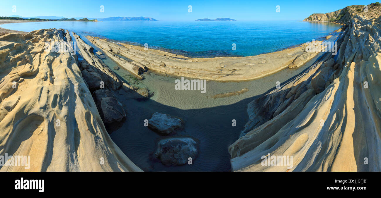 Morning sea rocky coast landscape (Narta Lagoon, Vlore, Albania). Five ...