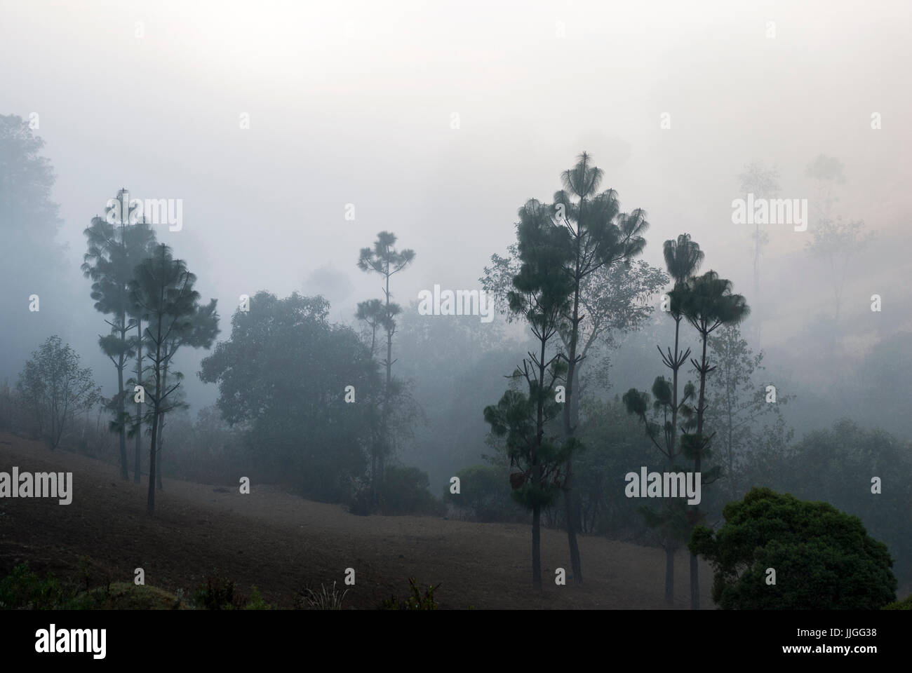 Sunrise mountains cultivated with picturesque villages in rural ...
