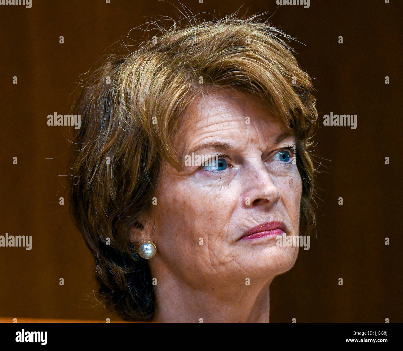 Senator Lisa Murkowski Republican of Alaska listens to witness during a ...