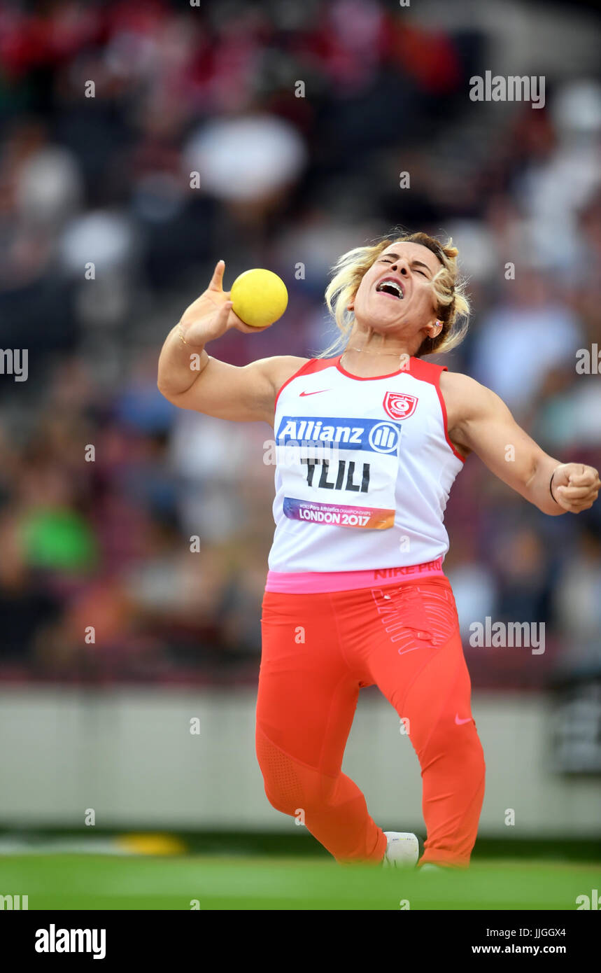 Tunisia's Raoua Tlili competes in the Women's Shot Put F41 Final during ...