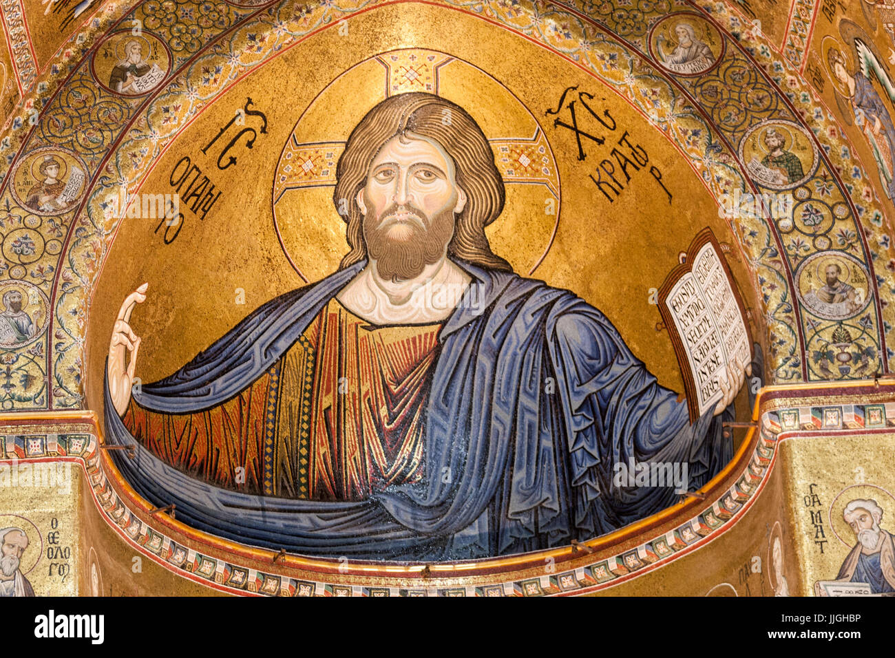 Christ Pantocrator in glass mosaics at Monreale Cathedral, Duomo ...