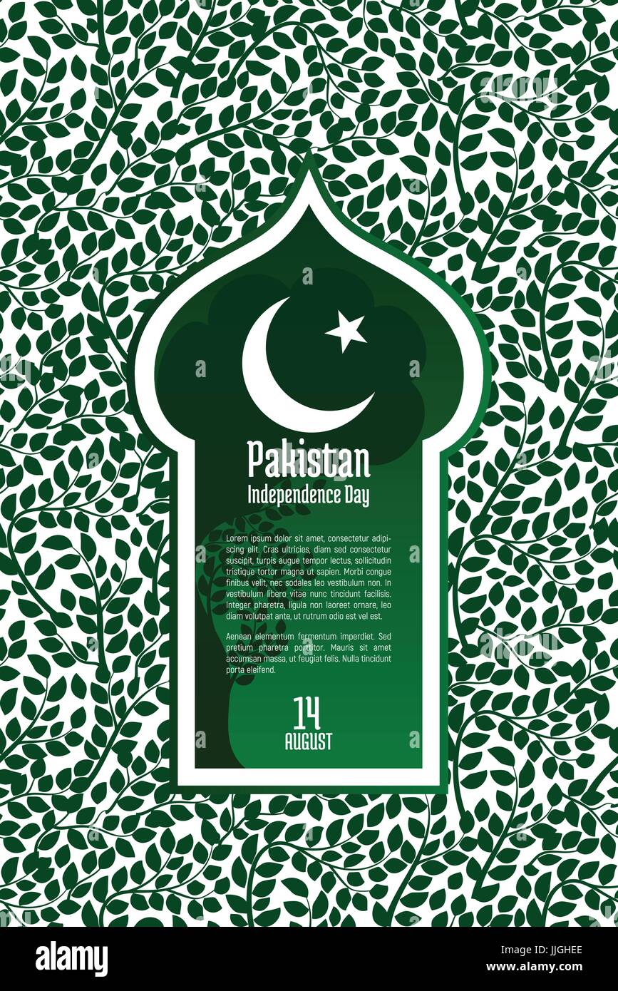 Pakistan Independence Day, August 14. Greeting card with oriental ...