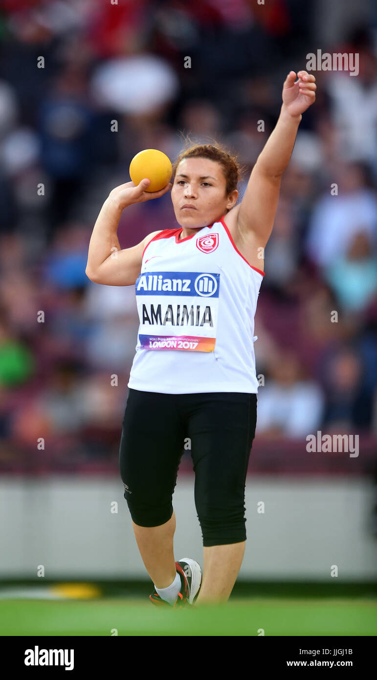 Tunisia's Fathia Amaimia competes in the Women's Shot Put F41 Final ...