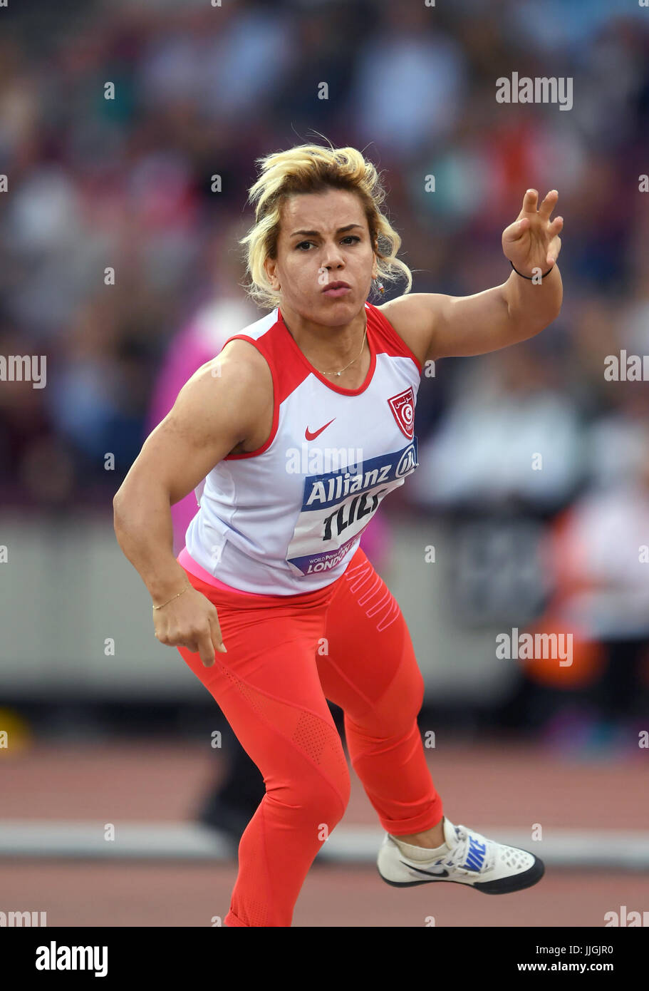 Tunisia's Raoua Tlili competes in the Women's Shot Put F41 Final during ...
