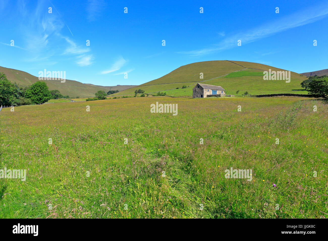 Field barn and meadow near Lee House Farm on the Pennine Way below ...