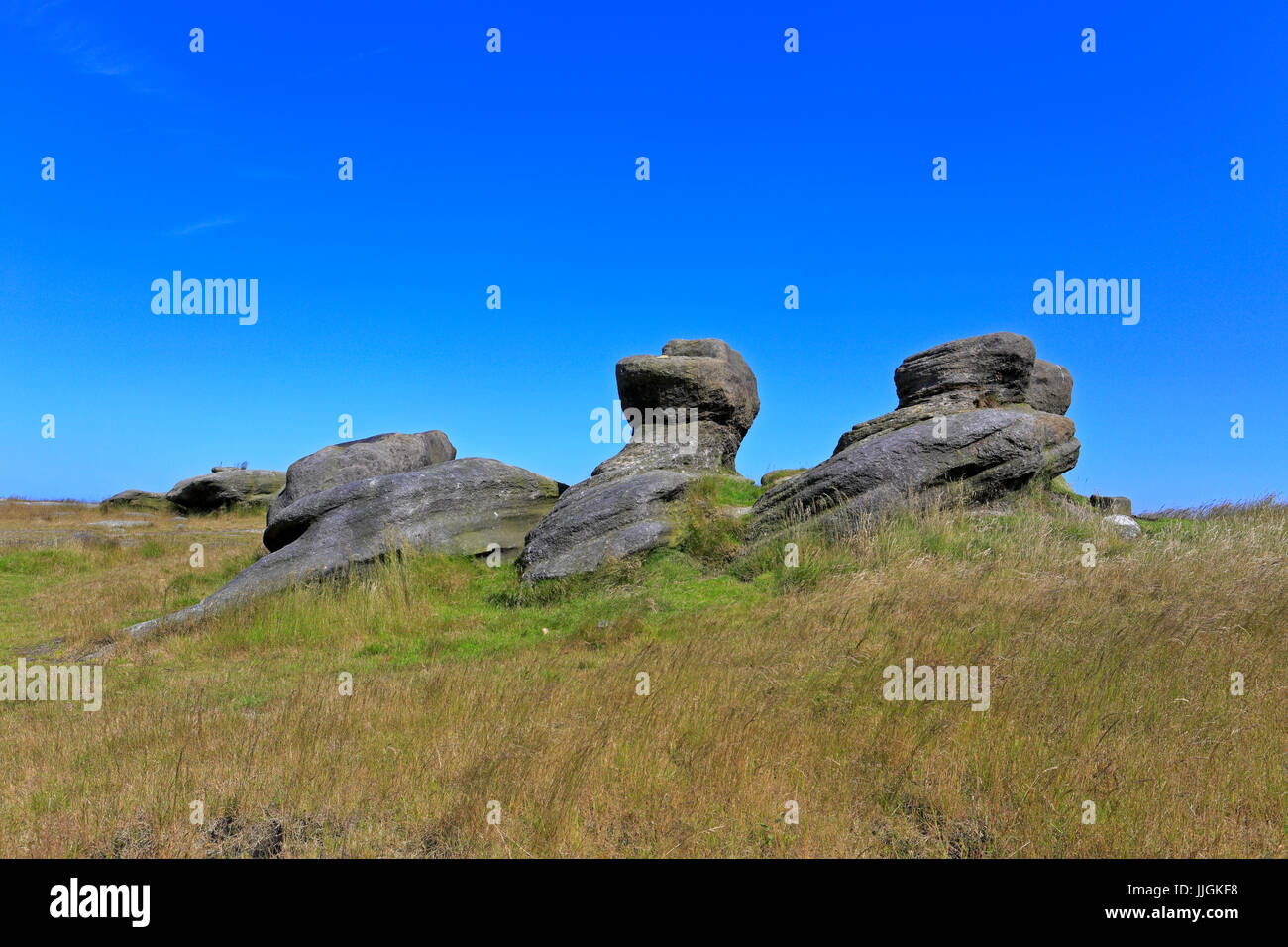Weathered gritstone on Kinder Scout, Derbyshire, Peak District National ...