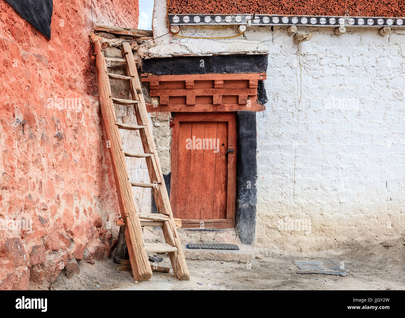 Small courtyard at Diskit Buddhist monastery in Ladakh, India Stock ...
