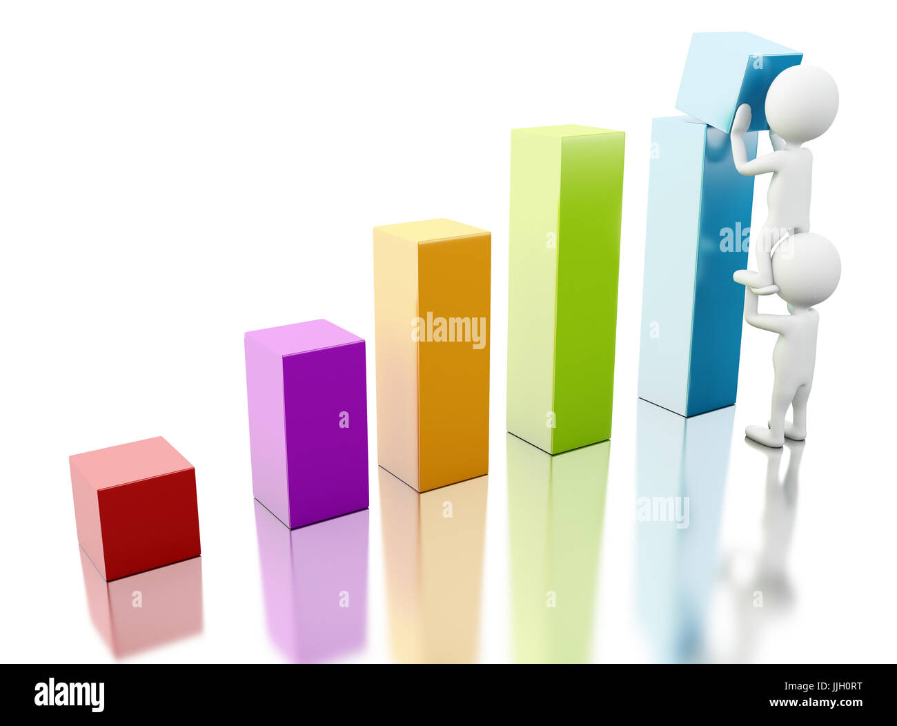 3d illustration. White business people building a success bar chart ...