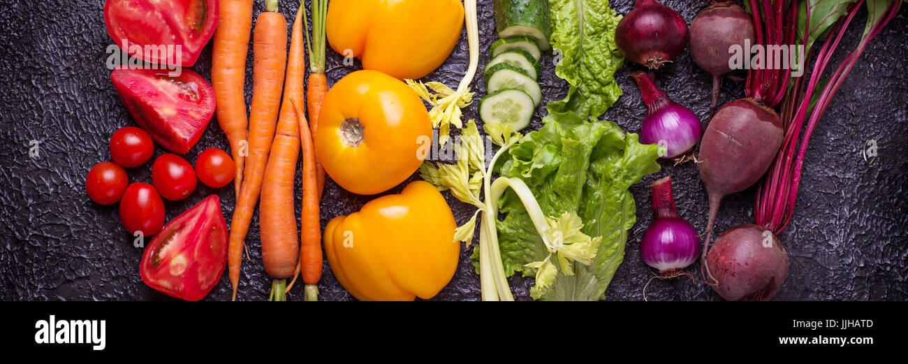 Rainbow colored vegetables. Healthy food concept. Top view, banner for ...