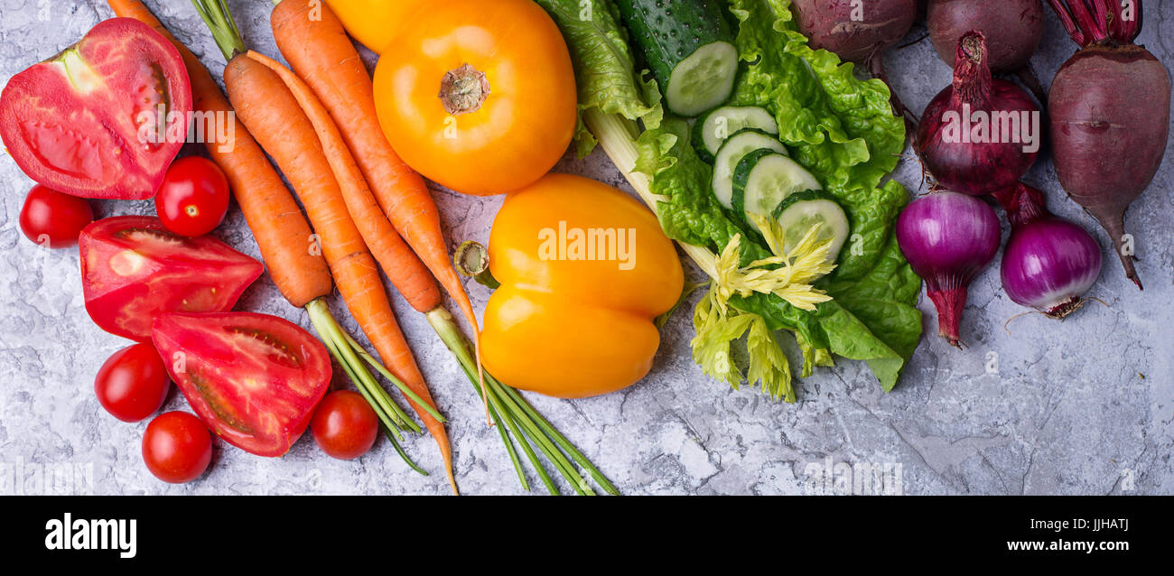 Rainbow colored vegetables. Healthy food concept. Top view, banner for ...