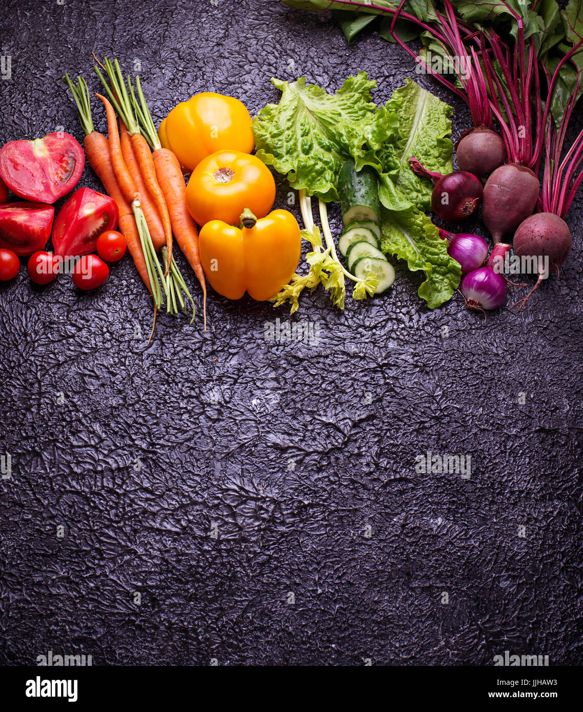 Rainbow colored vegetables. Healthy food concept. Top view Stock Photo ...