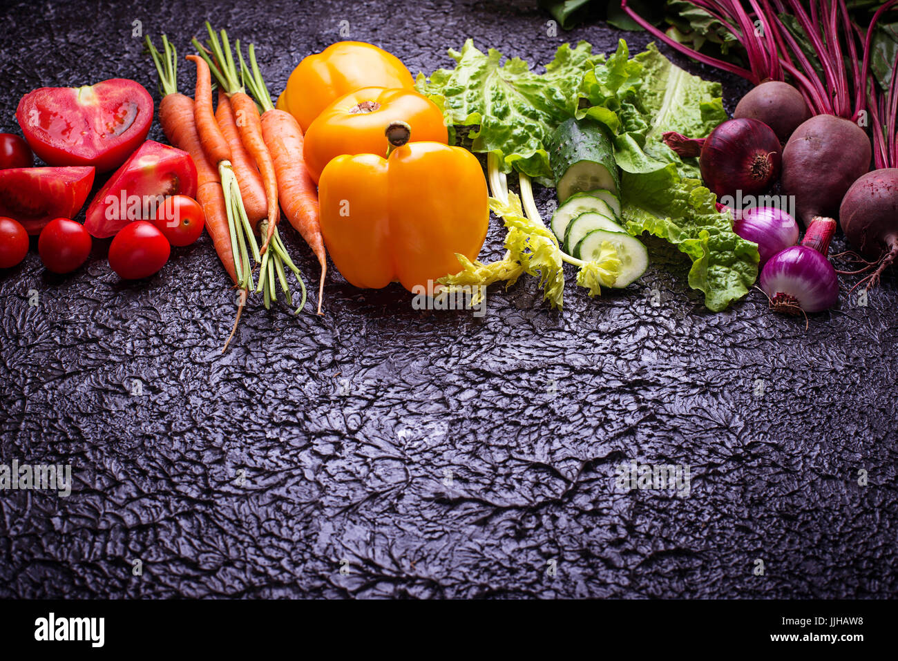 Rainbow colored vegetables. Healthy food concept. Top view Stock Photo ...