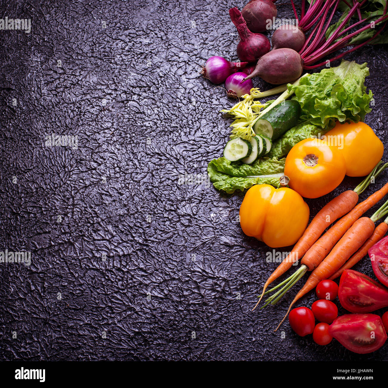 Rainbow colored vegetables. Healthy food concept. Top view Stock Photo ...