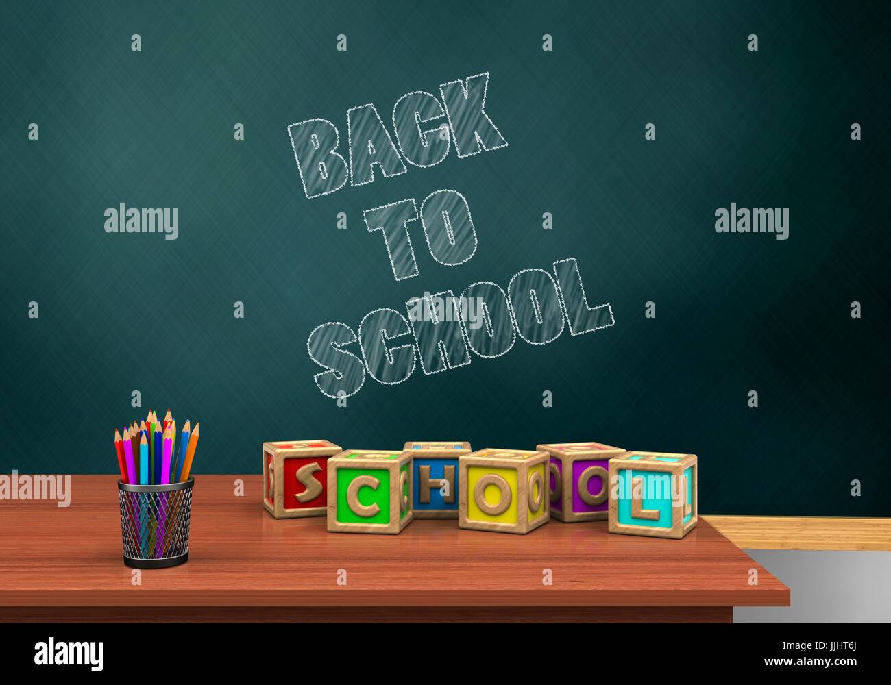 3d illustration of schoolboard with back to school text and letters ...