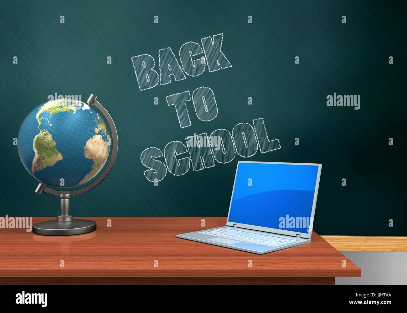 3d illustration of schoolboard with back to school text and computer ...