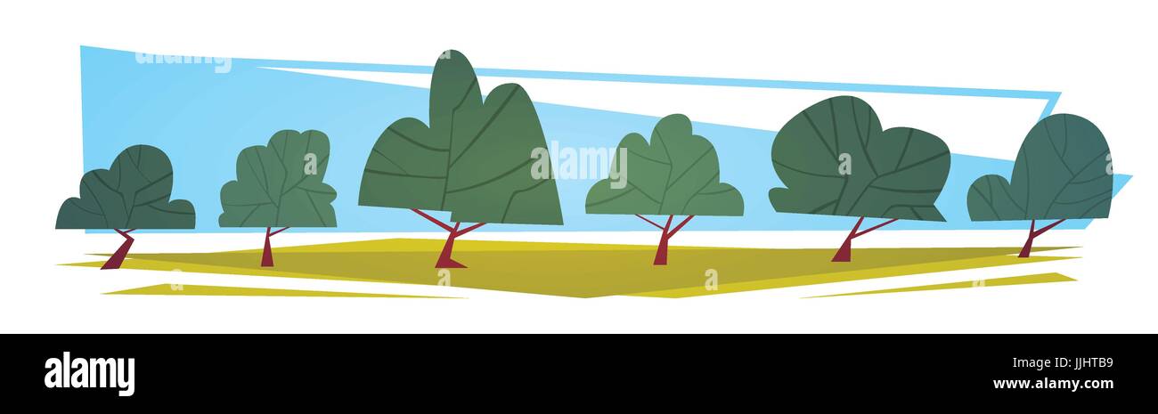 Summer Landscape Green Trees Cartoon Horizontal Banner Stock Vector ...