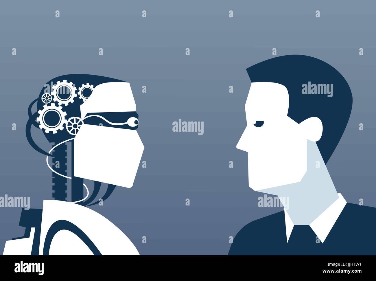 People And Robots Modern Human And Artificial Intelligence Futuristic ...