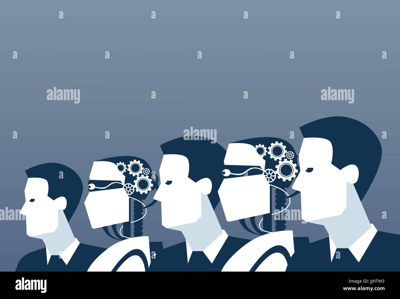 People And Robots Modern Human And Artificial Intelligence Futuristic ...