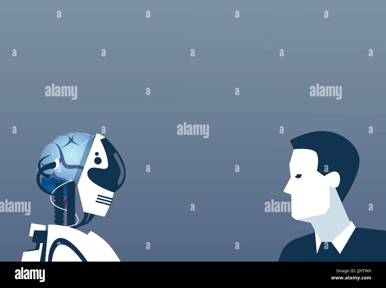 People And Robots Modern Human And Artificial Intelligence Futuristic ...