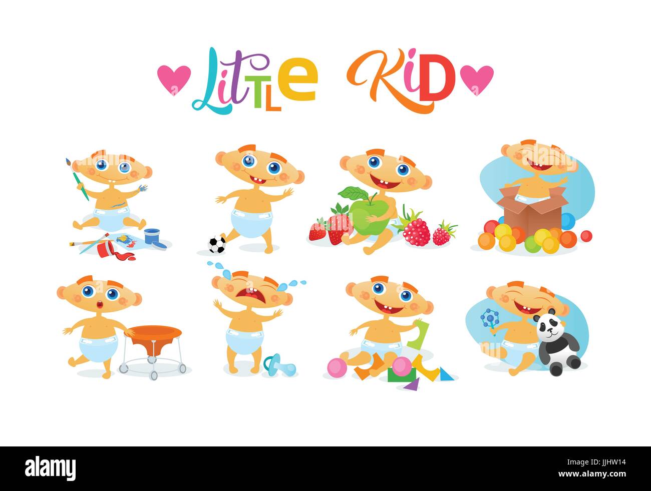 Cute Baby Boy Set Toddler Happy Cartoon Infant In Diaper Collection ...