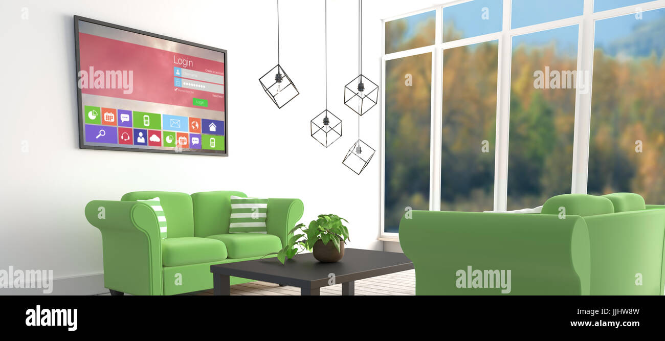 Digitally generated image of login window with text and various icons ...