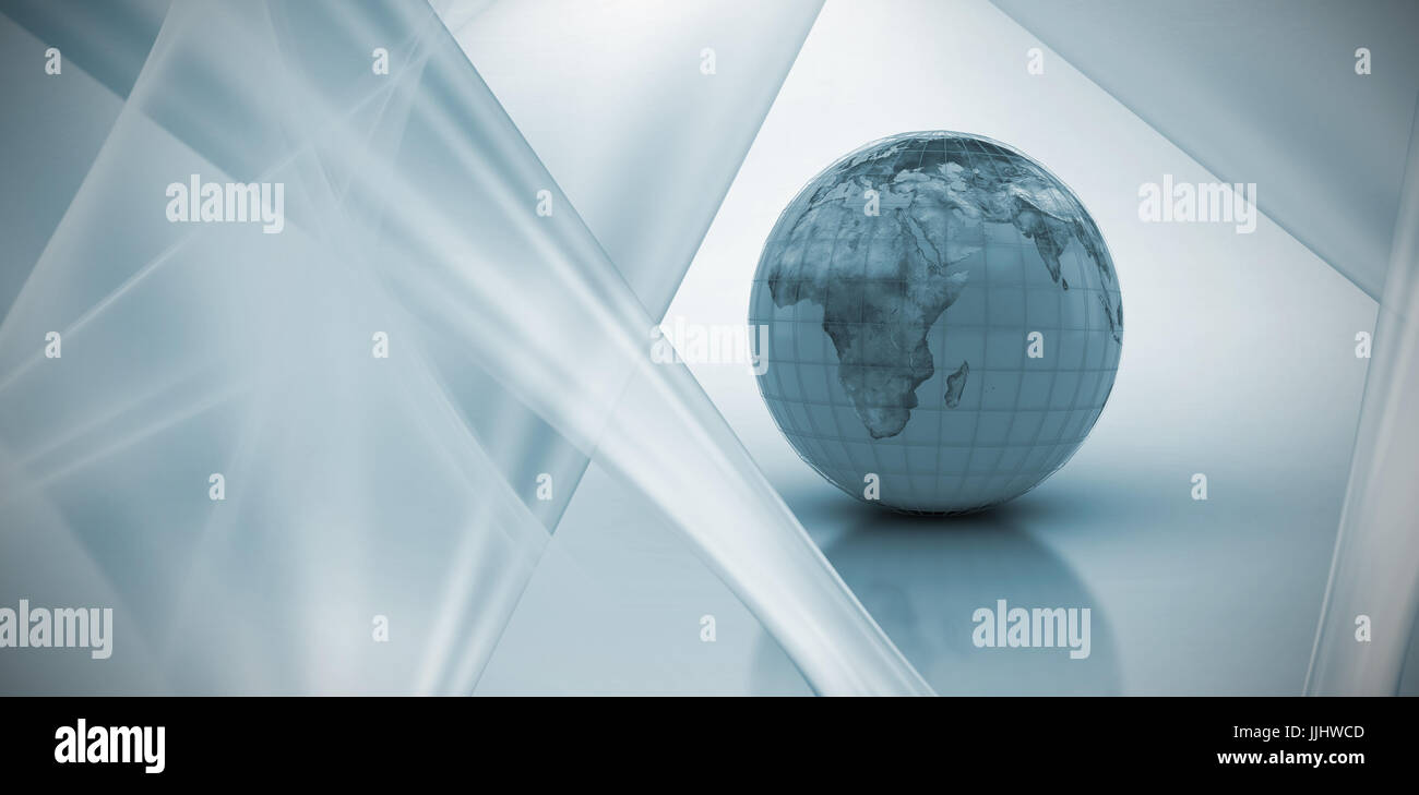 Composite image of blue light ray against white background against grey ...
