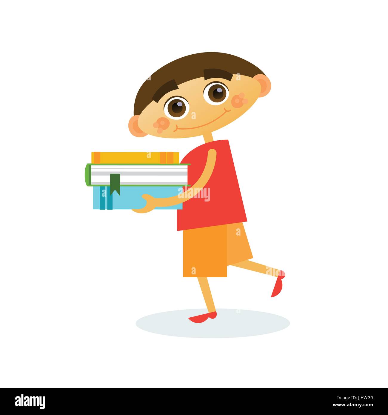 Little Boy Walk Holding Stack Of Books Reading Cute Kid Stock Vector ...