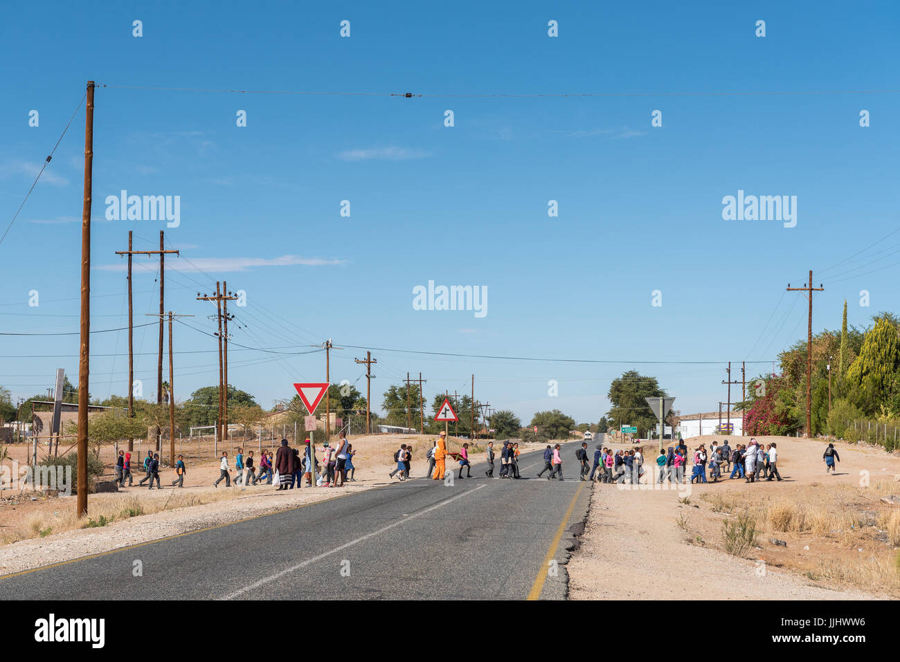 MARCHAND, SOUTH AFRICA - JUNE 12, 2017: School children crossing the ...