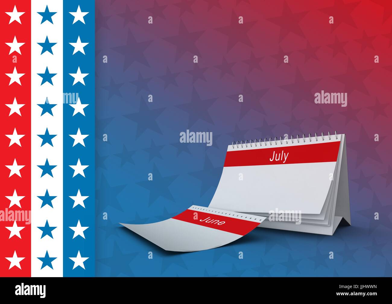 July calendar with american flag in background Stock Photo - Alamy