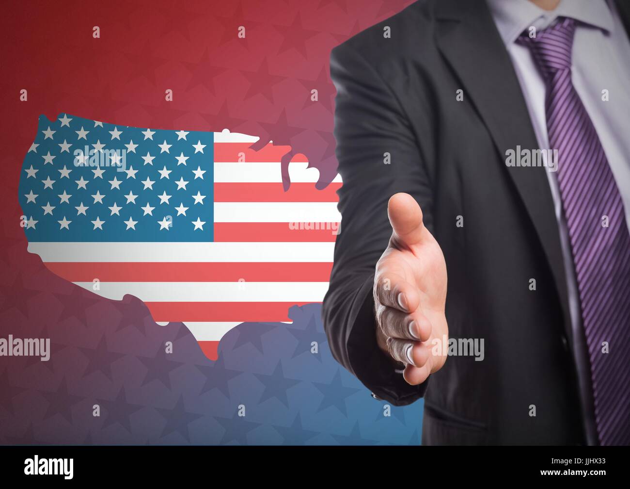 Part of a man offering his hand with american flag in background Stock ...