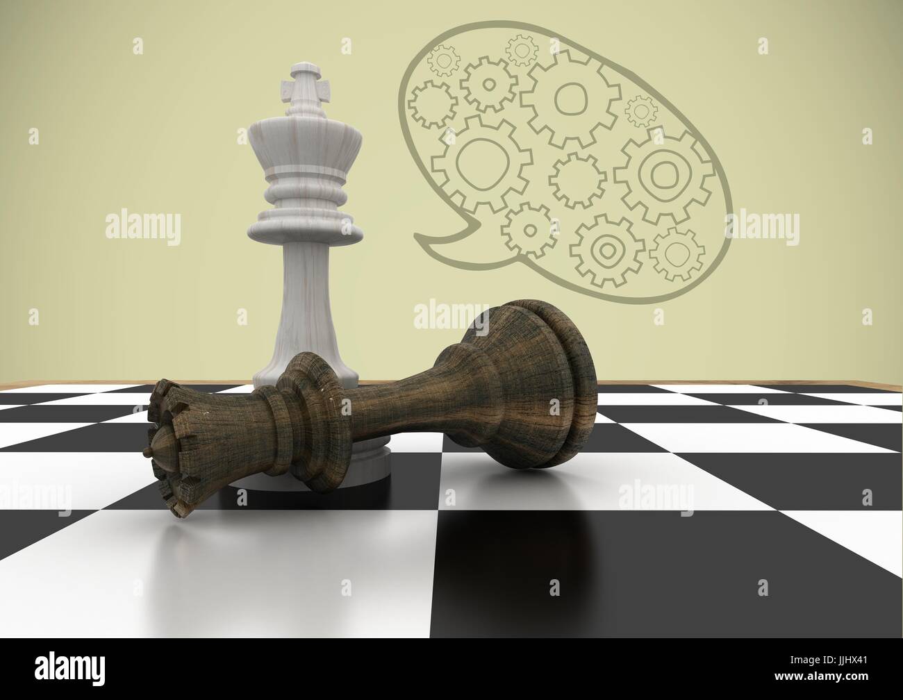 Chess pieces against green background and speech bubble with cogs Stock ...