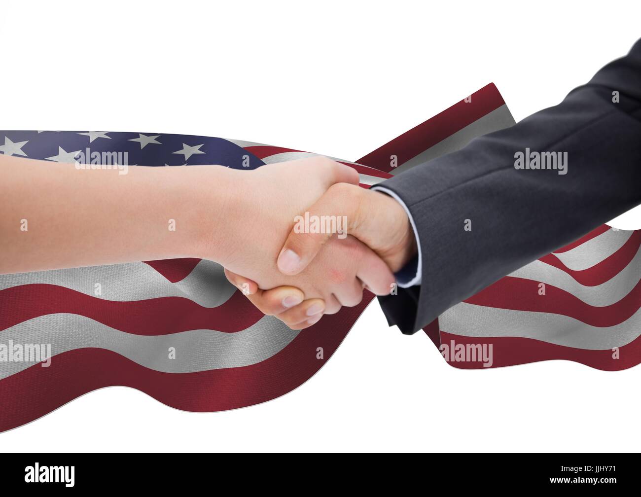 Handshake for independence day against 3D american flag Stock Photo - Alamy